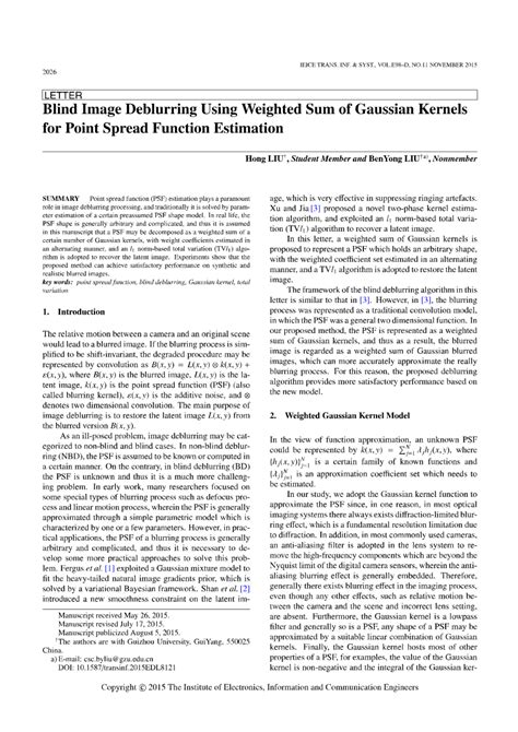 pdf blind image deblurring using weighted sum of gaussian kernels for point spread function