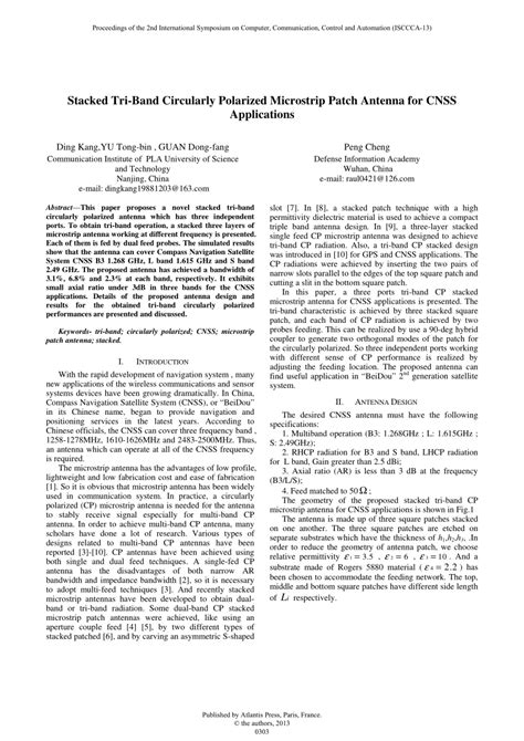 Pdf Stacked Tri Band Circularly Polarized Microstrip Patch Antenna For Cnss Applications