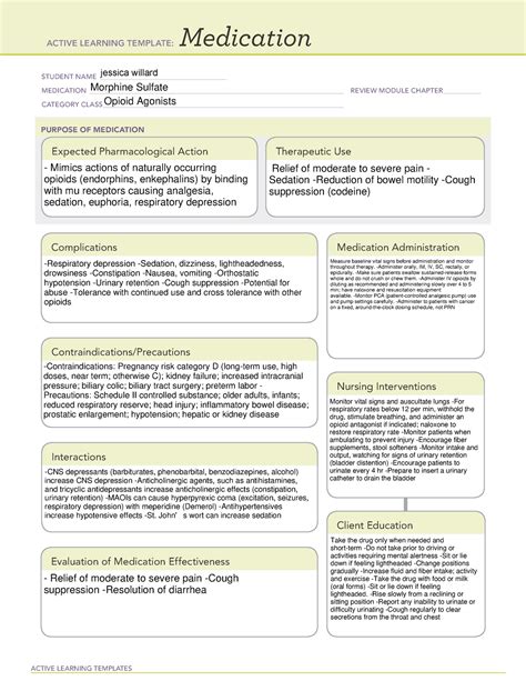 Morphine Sulfate Ati Learning Templete Active Learning
