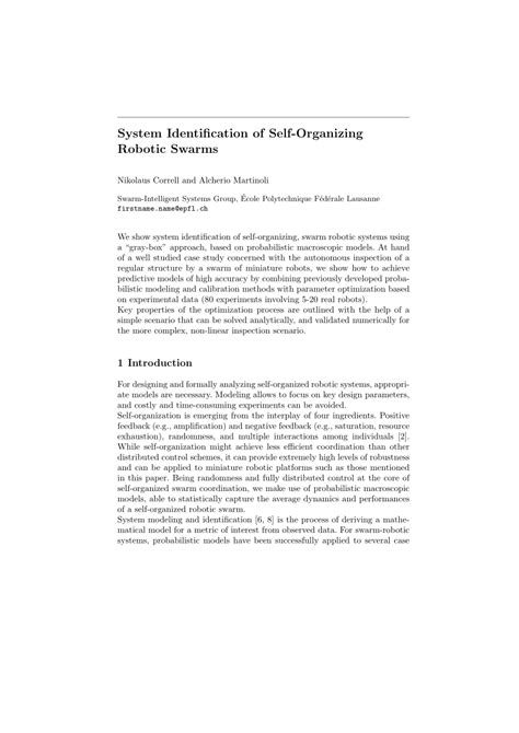 Pdf System Identification Of Self Organizing Robotic Swarms