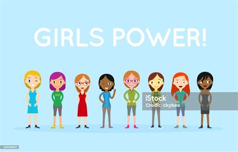 국제 다양하고 인종 간 서있는 여성 그룹 소녀 전원 개념 여성과 페미니즘 아이디어 여성의 권한 부여 및 역할 카드 디자인 개념에 대한 스톡 벡터 아트 및 기타 이미지