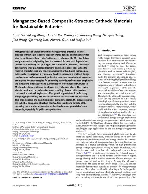 Manganese‐based Composite‐structure Cathode Materials For Sustainable