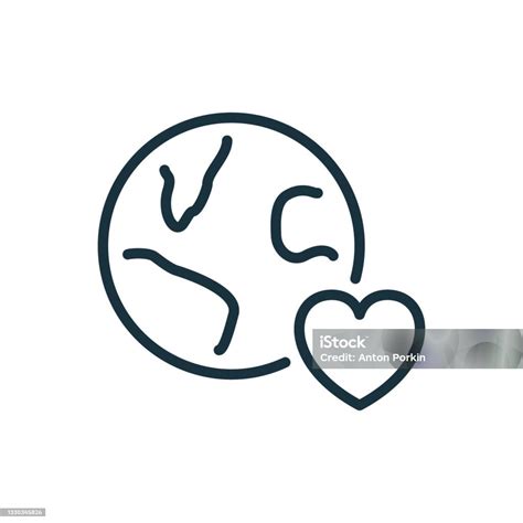 지구 선형 아이콘을 사랑해요 하트 모양과 글로브 플래닛 라인 픽토그램 자선 기부 기구 및 국제 사랑의 개념 지구와 세계를 저장합니다 편집 가능한 스트로크 벡터 일러스트레이션