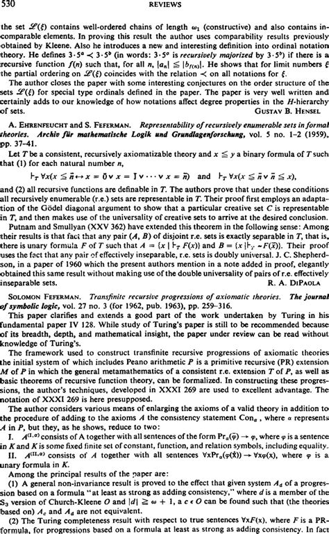 Solomon Feferman Transfinite Recursive Progressions Of Axiomatic Theories The Journal Of