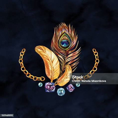 공작 금 깃털입니다 빈티지 컬 수채화 배경 럭셔리 월페이퍼 0명에 대한 스톡 벡터 아트 및 기타 이미지 0명 고풍스런