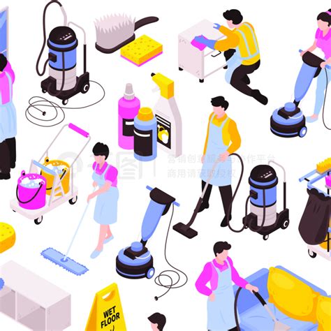 产品免抠元素等距清洁服务集的孤立的图像清洁剂产品洗涤剂真空吸尘器和人在统一矢量图模板免费下载eps格式1458像素编号