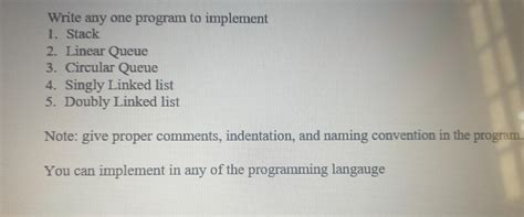 Solved Write Any One Program To Implement Stack Linear Chegg