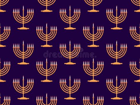Pixelated Menorah With Nine Hanukkah Candles Seamless Pattern Happy