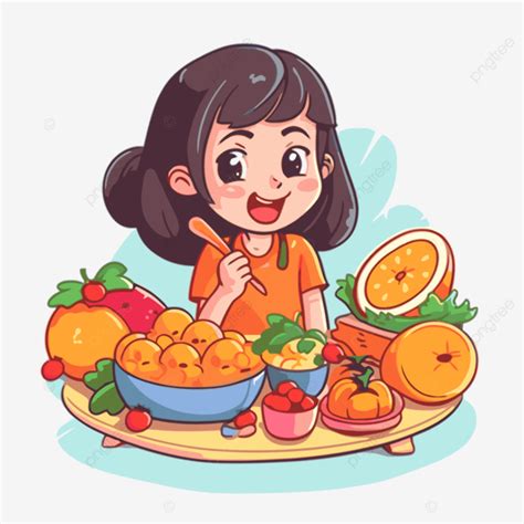 Eat Clipart Healthy Girl Cartoon With Fruits In Tray Vector Cartoon