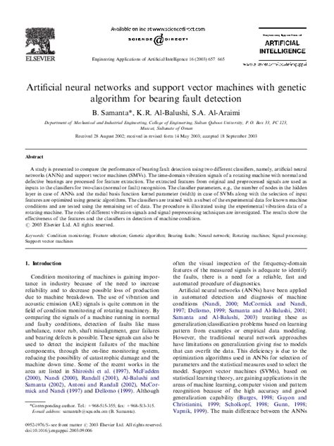 Pdf Artificial Neural Networks And Support Vector Machines With Genetic Algorithm For Bearing