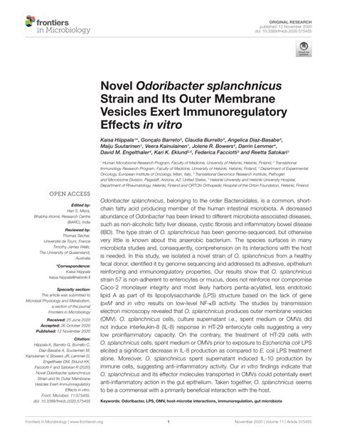 Pdf Novel Odoribacter Splanchnicus Strain And Its Outer Membrane