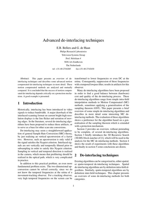 Pdf Advanced De Interlacing Techniques