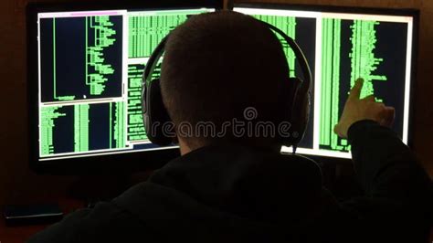 Hacker Is Looked To Binary Code Criminal Hacker Penetrating Network