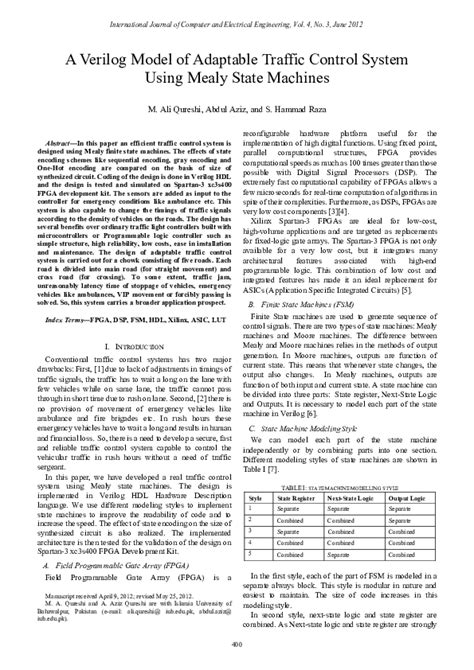 Pdf A Verilog Model Of Adaptable Traffic Control System Using Mealy