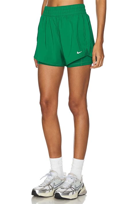 Nike One Dri Fit High Waisted 2 In 1 Shorts In Malachite And Reflective