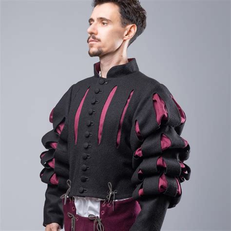 Medieval Woolen Coat Historical Doublet Puffed Sleeves Jacket