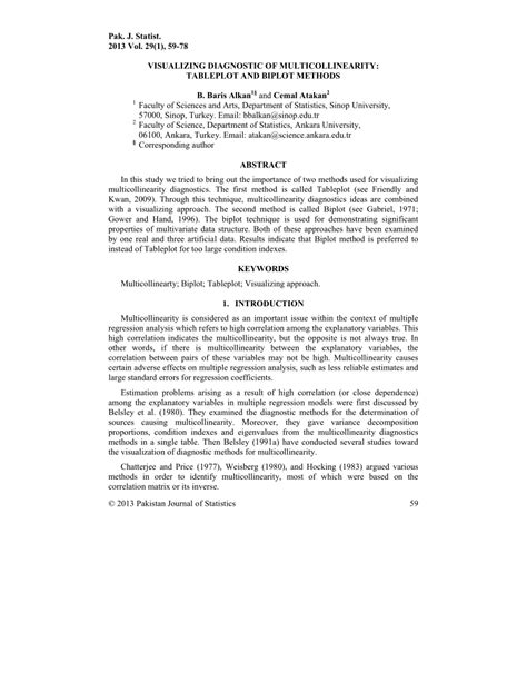 Pdf Visualizing Diagnostic Of Multicollinearity Tableplot And Biplot