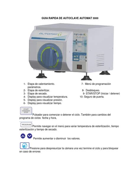 Guía De Uso Del Autoclave Automat 3000 Pdf Esterilización