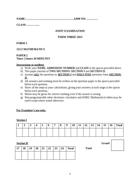 Mathematics 1 Question Paper Zeraki Doc Template Pdffiller