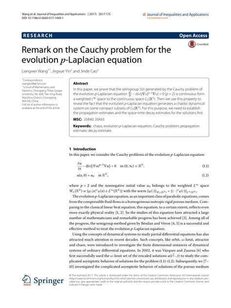 Pdf Remark On The Cauchy Problem For The Evolution P Laplacian Equation