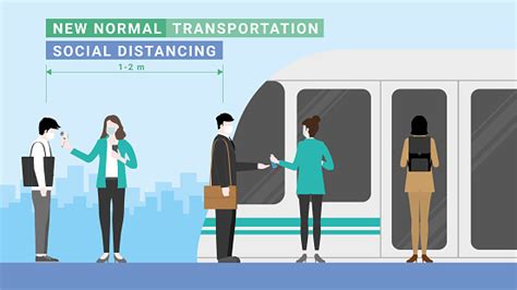 대중 교통을 훈련하기 전에 선별 검사를 위해 대기하는 기업인 온도 및 손 소독제 검사점 전염병 공증 후 보호19 코로나 바이러스