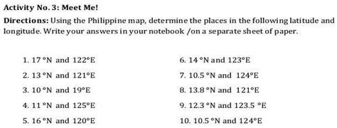 solved using the philippines map determine the place the following