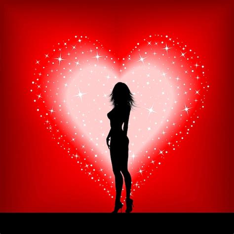 Free Vector Silhouette Of A Sexy Female On A Starry Heart Background
