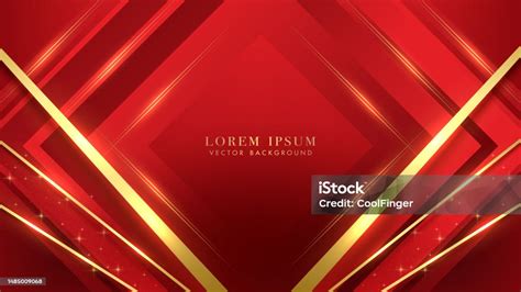 대각선의 황금색 선 반짝이는 점 반짝이는 조명 효과 요소가 있는 빨간색 사각형 모양 럭셔리 스타일 벡터 디자인 3차원 형태에 대한 스톡 벡터 아트 및 기타 이미지 Istock