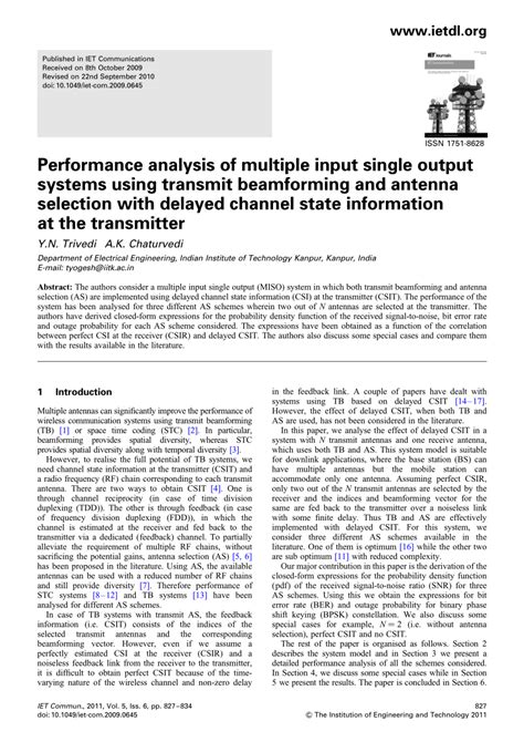 Pdf Performance Analysis Of Multiple Input Single Output Systems