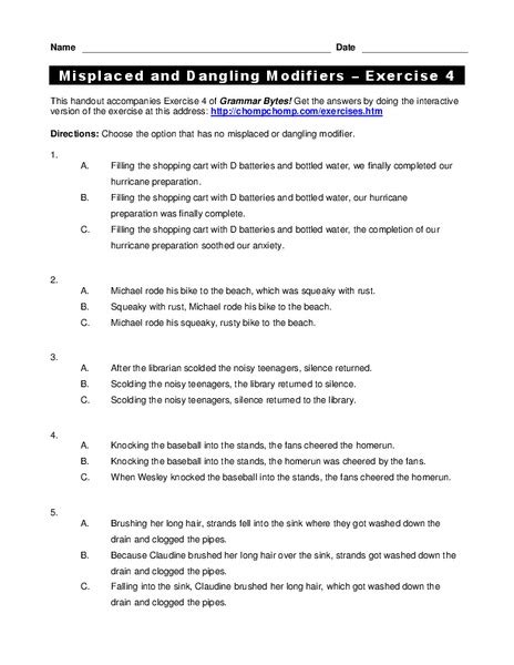 Misplaced And Dangling Modifiers Exercise 4 Interactive For 4th 6th Grade Lesson Planet