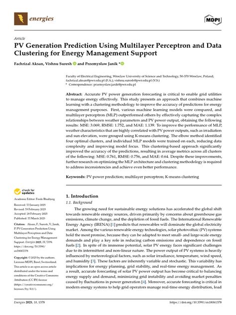 Pv Generation Prediction Using Multilayer Perceptr Pdf Machine Learning Cluster Analysis