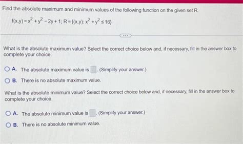 Solved Find The Absolute Maximum And Minimum Values Of The