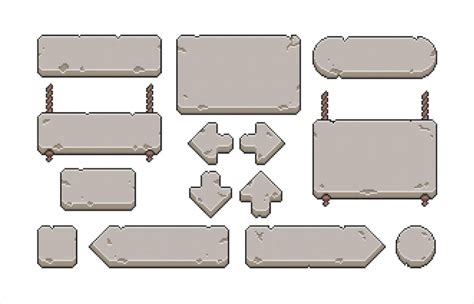 Premium Vector Comprehensive Pixel Art Stone Sign Collection Includes Retro Game Ui Elements