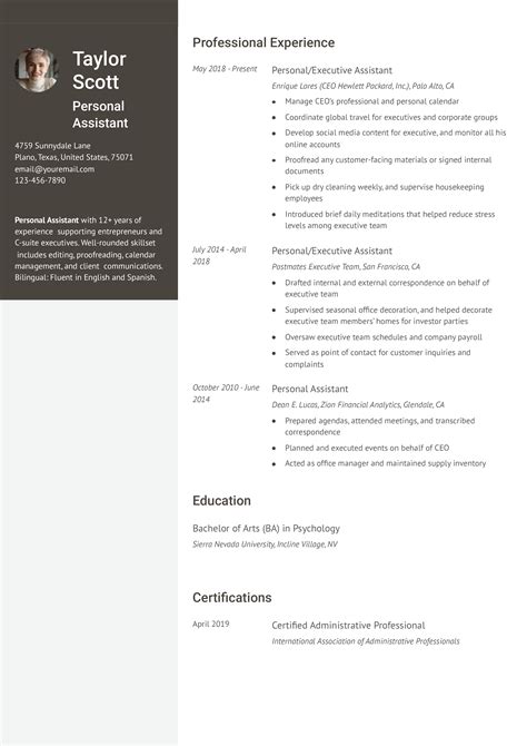 Personal Assistant Resume Examples And Templates For 2024