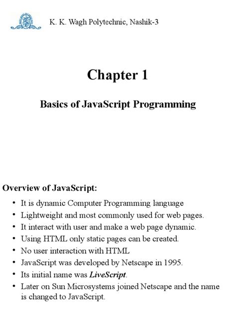 Basics Of Javascript Programming K K Wagh Polytechnic Nashik 3 Pdf Java Script Control
