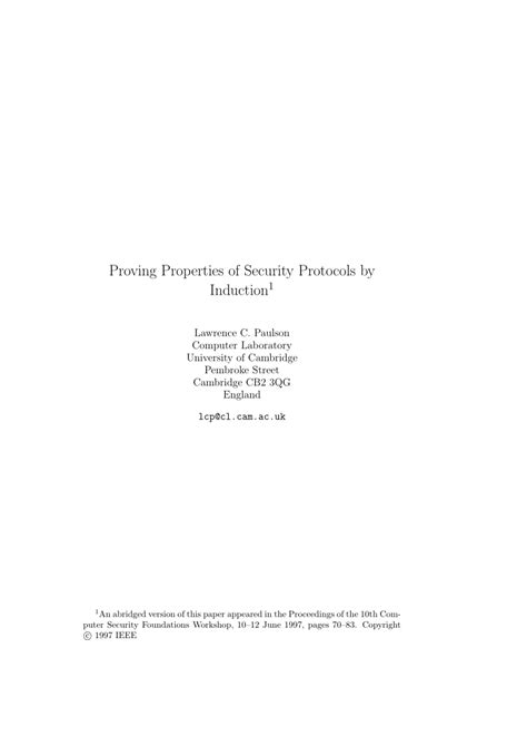 Pdf Proving Properties Of Security Protocols By Induction