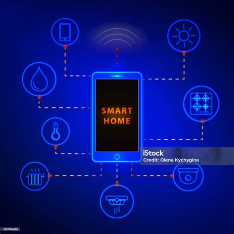 스마트 홈 제어 스마트폰입니다 홈 오토 메이 션 시스템의 인터넷 기술입니다 휴대 전화 및 무선 연결 아이콘을 홈 전자 장치 벡터 일러스트 레이 션에 원격 제어입니다 Iot