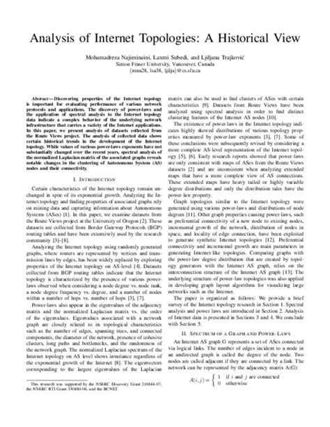 Pdf Analysis Of Internet Topologies A Historical View