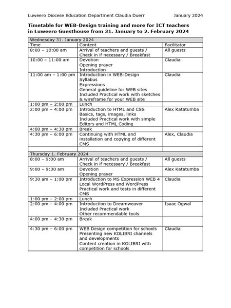 Timetable Pdf Web Design Html