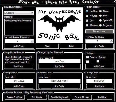 SONIC BAT BATCH FILE VIRUS CREATOR Hacking Tools
