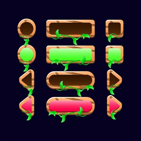 Premium Vector Set Of Game Ui Wooden Nature Button For Gui Asset Elements