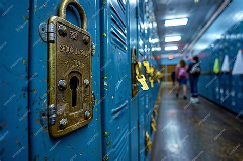 A Row Of School Lockers Is In Focus With Blurred Backgrounds Showing