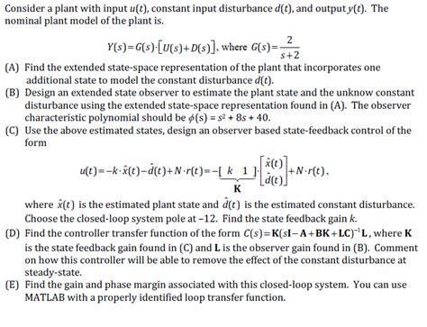 Solved Consider A Plant With Input U T Constant Input Chegg