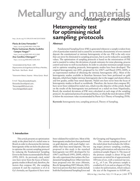 Pdf Heterogeneity Test For Optimising Nickel Sampling Protocols