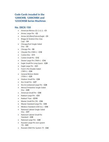 Code Card Cross Reference HPC ESP By Hudson Lock LLC
