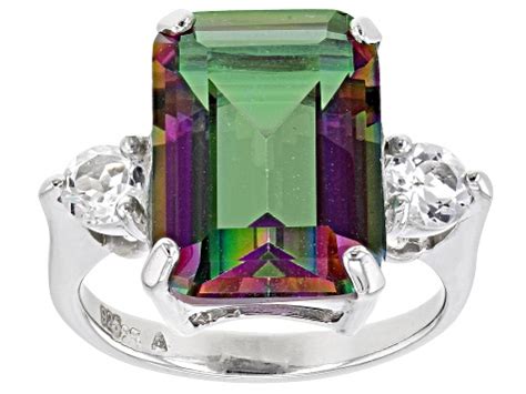 Pre Owned Multi Color Quartz Rhodium Over Sterling Silver Ring 630ctw