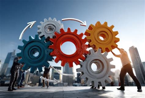 A Group Of Construction Workers Is Diligently Working On A Large Gear