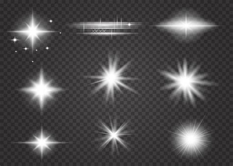 글로우 격리 된 흰색 투명 조명 효과 설정합니다 프리미엄 벡터