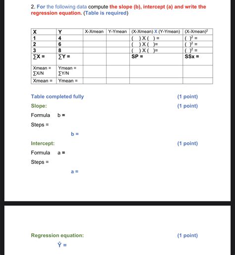 Solved For The Following Data Compute The Slope B