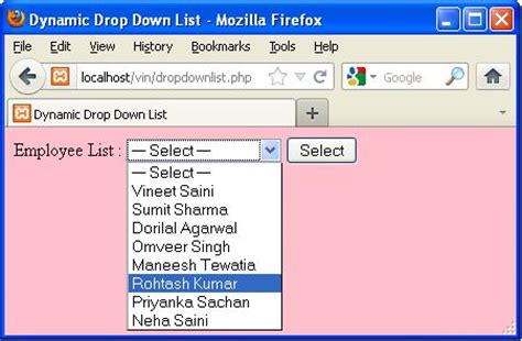 Dropdown List In PHP